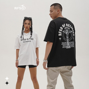 RFSD男装|美式字母印花T恤2023夏季新品潮牌版型宽松230g纯棉短袖-阿里巴巴