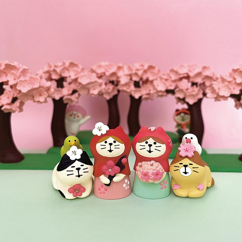 日式猫咪可爱赏花ZAKKA樱花抹茶INS潮玩公仔DIY树脂工艺品小摆件-阿里巴巴