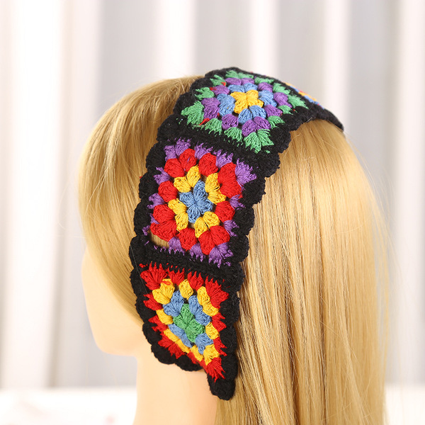 The new European and American wind crocheted headband rural wind color ...