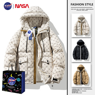 NASA联名白鸭绒外套潮牌连帽羽绒服男女新款秋冬季加厚保暖外套男-阿里巴巴