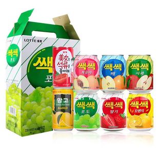 韩国LOTTE乐天果汁葡萄汁橙汁草莓汁含果肉果粒238ml*12听整盒-阿里巴巴
