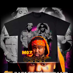 嘻哈 MO3 osama 说唱 美式复古经典小众情侣夏季男女款短袖T恤-阿里巴巴