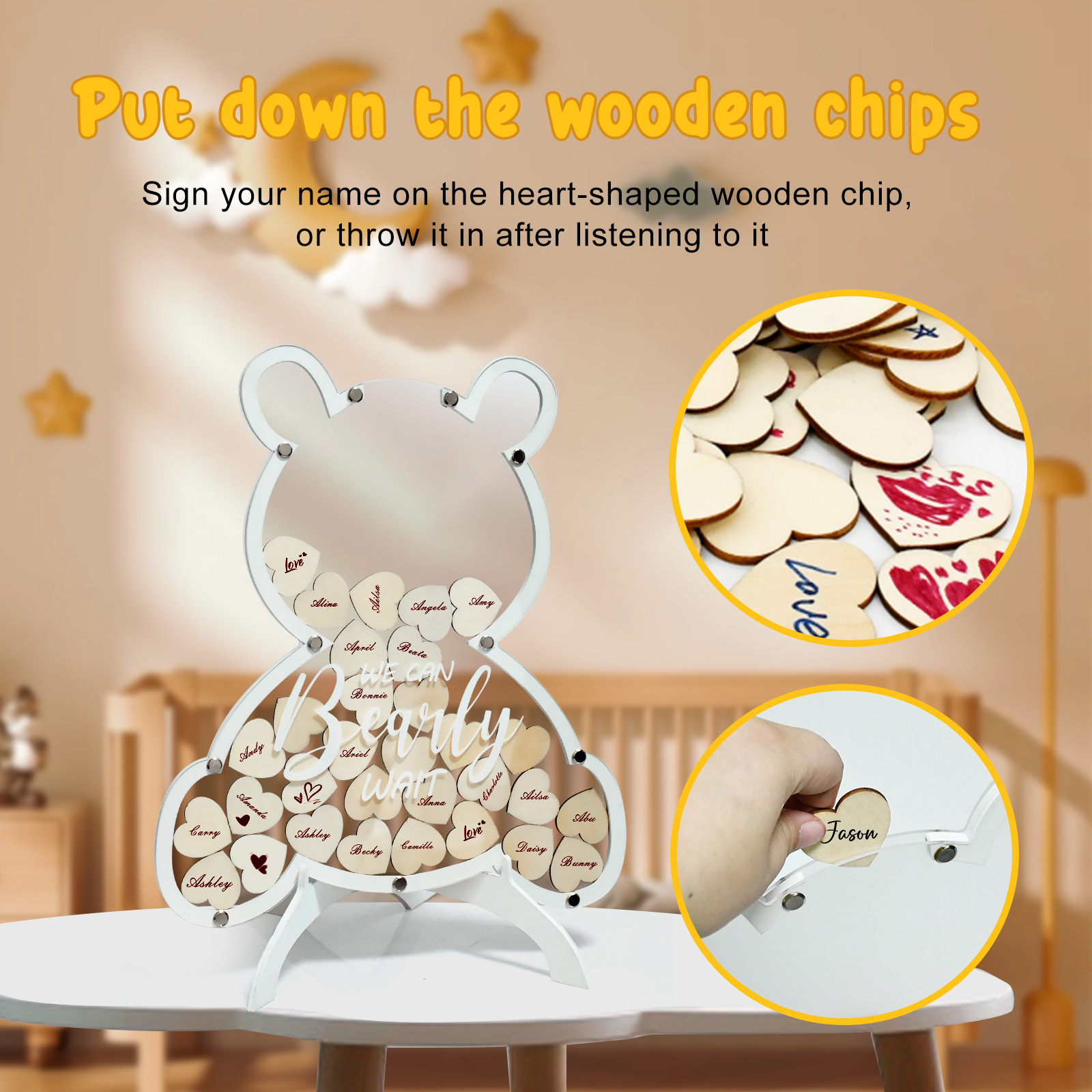 跨境婚礼签到创意留言板小熊亚克力签到框儿童满月宴生日签名摆台-阿里巴巴