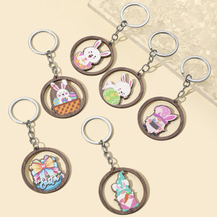 可爱圆形镂空兔子复活节钥匙扣胡萝卜彩蛋钥匙扣挂件花朵钥匙扣-阿里巴巴