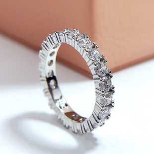 2024新款S925银欧美时尚单排圆满钻戒指环女高碳钻wish饰品批发-阿里巴巴