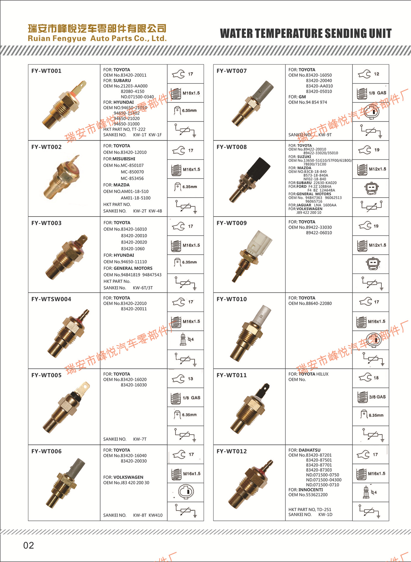 适用丰田TOYOTA水温传感器89422-20010 89422-33020/35010-阿里巴巴
