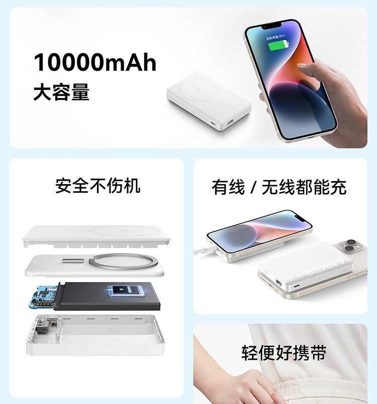 Anker安克10000毫安磁吸无线充电宝适用于苹果14手机Promax A1642-阿里巴巴