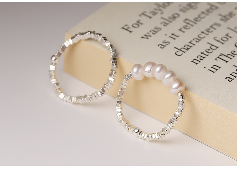 s925纯银碎银子珍珠戒指简约ins网红气质小众设计感闭口指环J0335-阿里巴巴