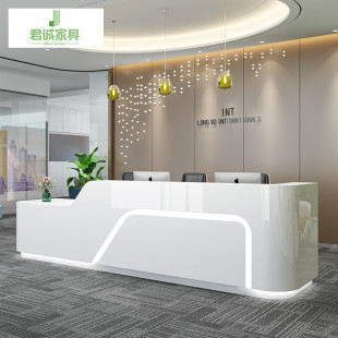 前台接待台公司迎宾烤漆办公桌高低吧台简约现代美容院收银台家具-阿里巴巴