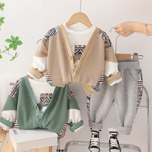 儿童男童民族风潮装宝宝新款秋休闲针织开衫衣服男孩潮童装三件套-阿里巴巴