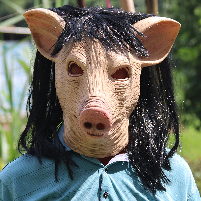 Halloween mask electric saw ghost butcher pig head mask head cover ...
