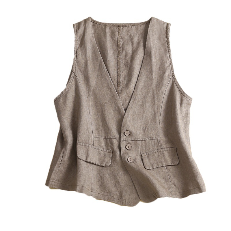 5 Color Cotton and Linen Vest Sleeveless Top New V-Neck Casual ...