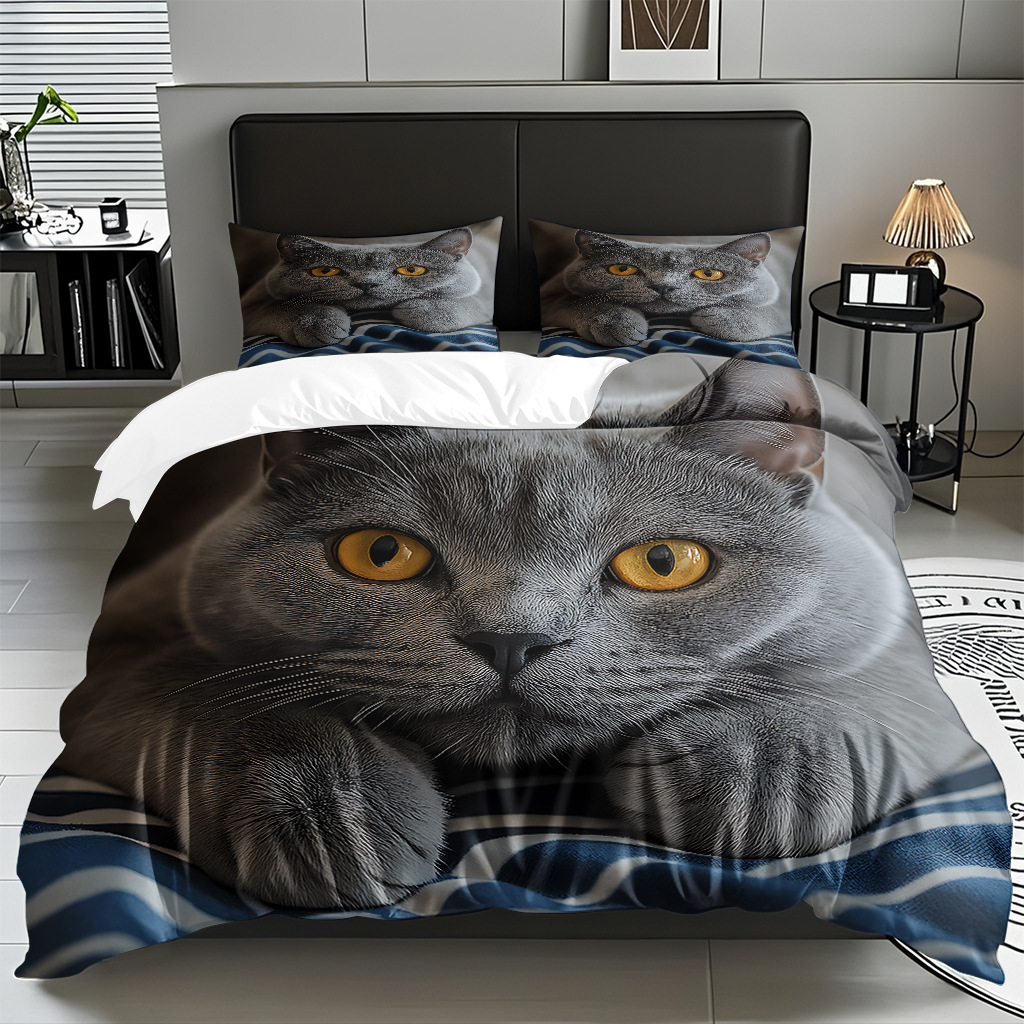 亲肤萌系小猫咪数码印花被套套件厂家直销来图可定承接TEMU/JIT-阿里巴巴