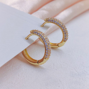 欧美跨境ins风三排满钻圆圈质感镀14k金亚马逊时尚圈圈耳环耳饰女-阿里巴巴