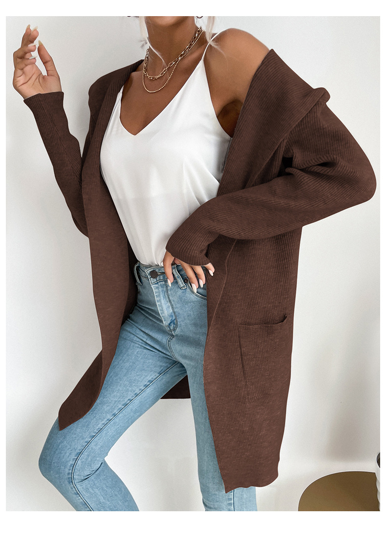 Women's Solid Color Hooded Knit Sweater Cardigan