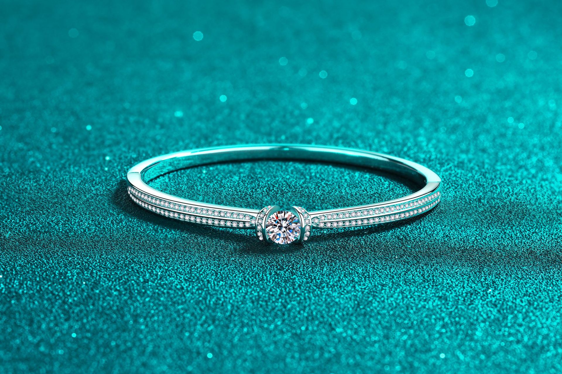 新德艺925纯银镀PT950金手镯双排满镶全莫桑石手链简约高级设计感-阿里巴巴