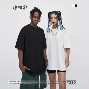 RFSD男装|美式西海岸潮牌黑白纯色T恤2023夏季新品230g精梳棉短袖-阿里巴巴