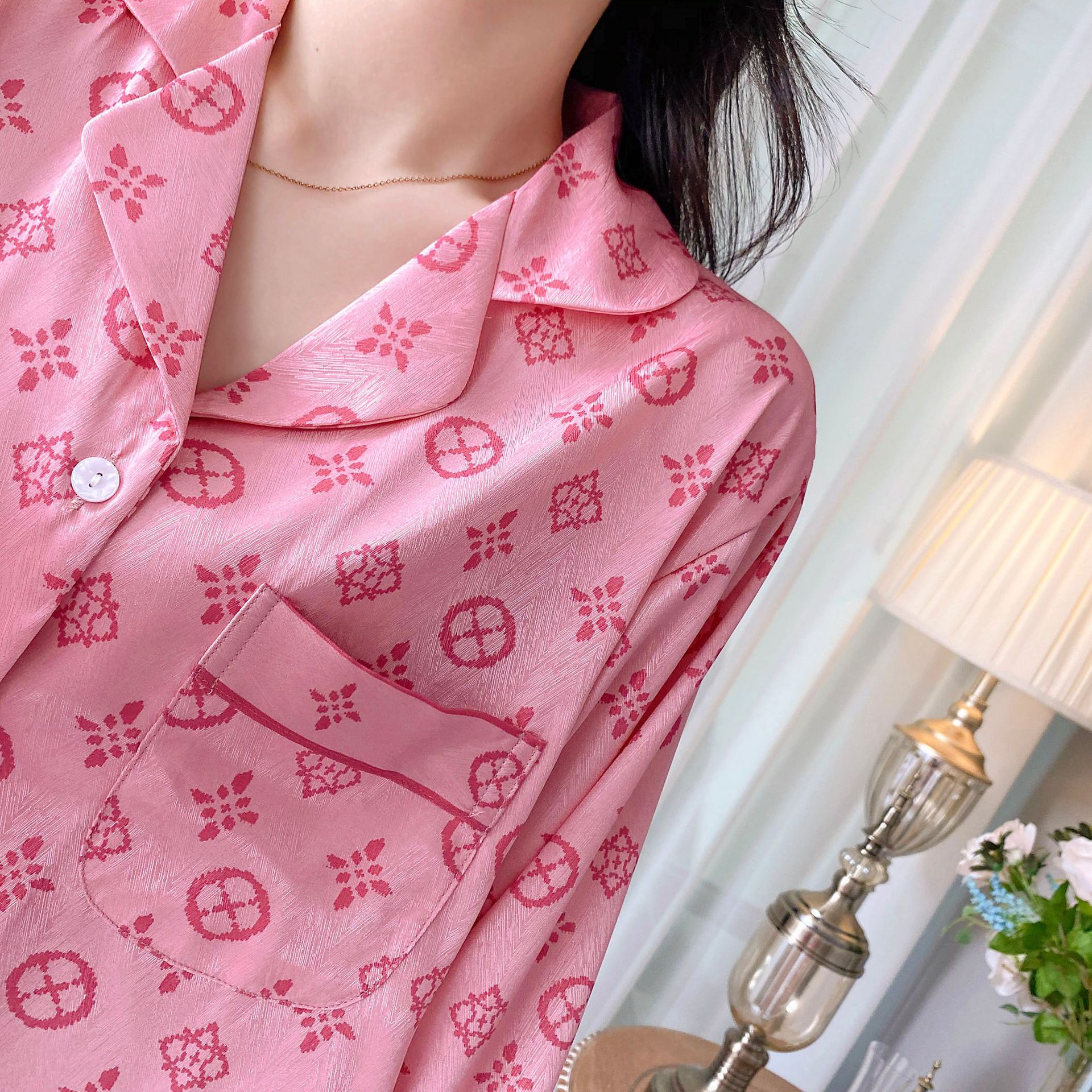New Women's Long Sleeve Pajamas suit Cardigan Korean Style Home Clothes ...