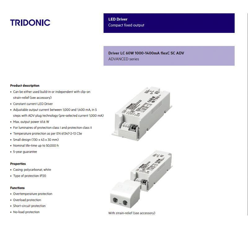 Tridonic锐高隔离无频闪CCC认证电源LC 60W 1000-1400mA SC ADV-阿里巴巴