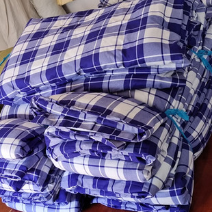 8JO学生单人被罩 加厚蓝白格子 宿舍被套 纯蓝色床单枕套 三件套-阿里巴巴