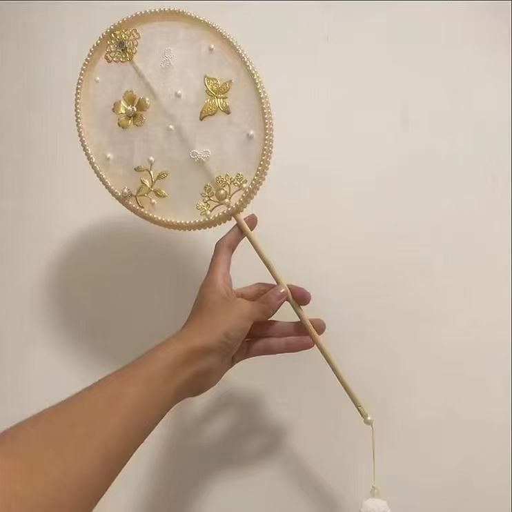 蚕丝扇手工DIY材料包扇骨配饰异形扇框圆形半成品空白团扇材料-阿里巴巴