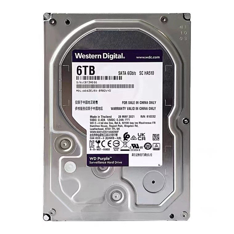 6T监控硬盘 WD60PURX 6TB机械硬盘6tb海康大华录像机紫盘-阿里巴巴