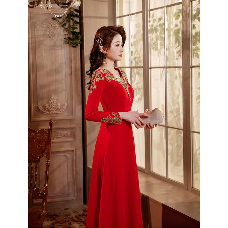 Royal blue red Toast dress for women engagement banquet bride wedding ...