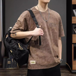 夏季潮牌240g重磅纯棉短袖T恤男宽松大码美式复古痞帅ins圆领半袖-阿里巴巴