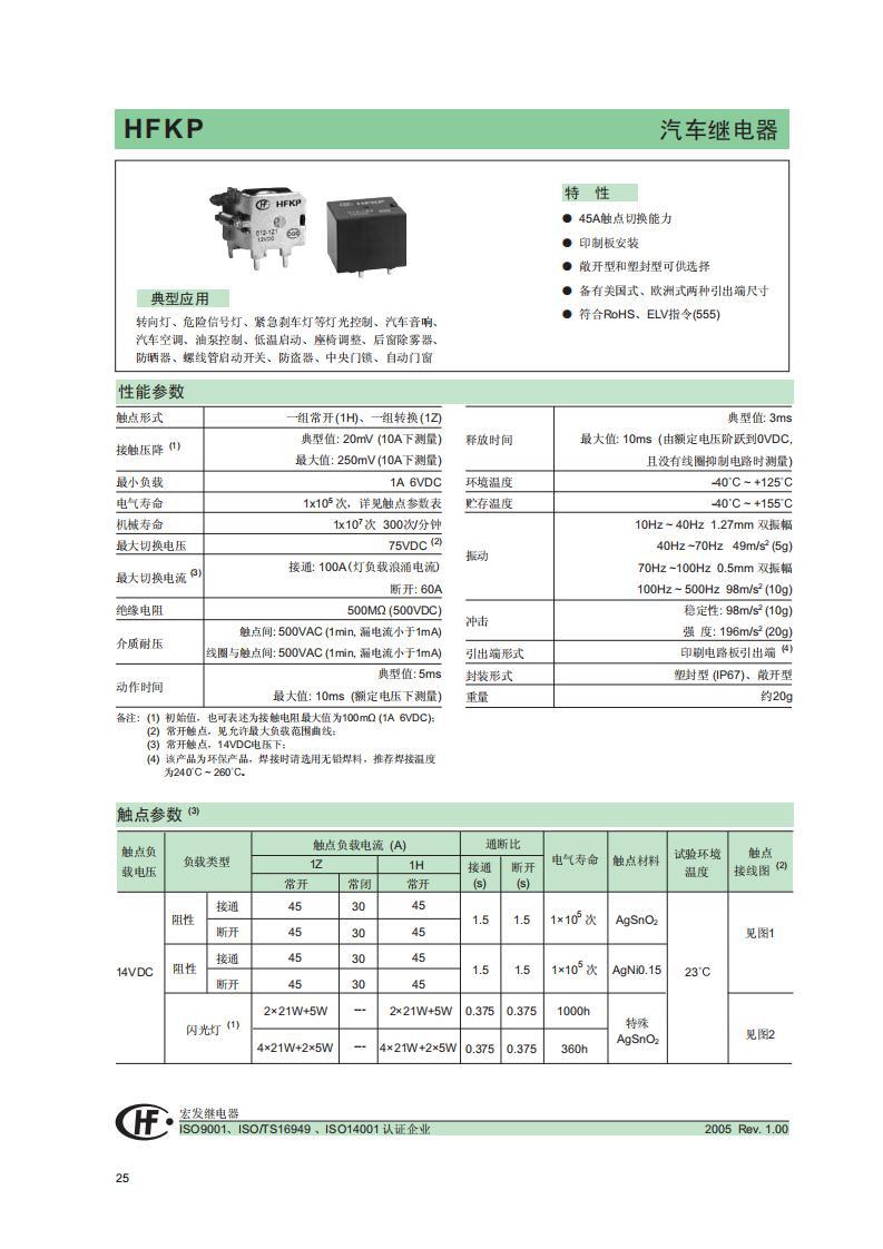 HFKP/024-1Z5TS 汽车车窗继电器转换型45A-阿里巴巴