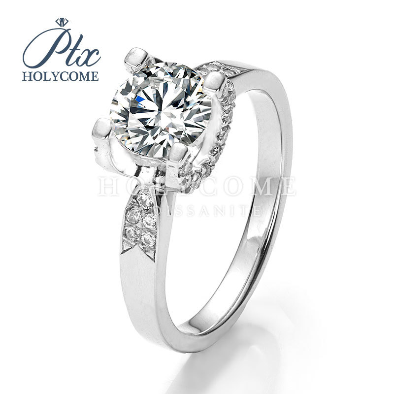 莫桑石直臂V面微镶牛头S925银渡18K金1克拉莫桑钻女戒带gra证书-阿里巴巴