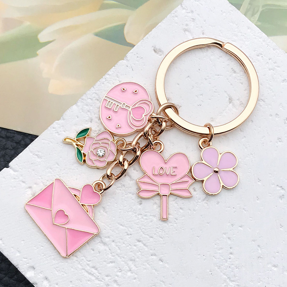 跨境新款简约甜美粉色樱花爱心糖果信封钥匙扣饰品钥匙圈挂件批发-阿里巴巴