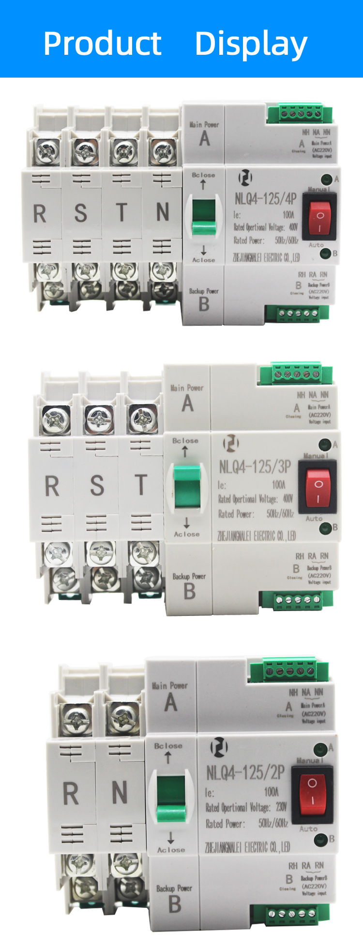 400V毫秒级切换不断电双电源自动转换开关NLQ4-125/4P 100A 英文-阿里巴巴