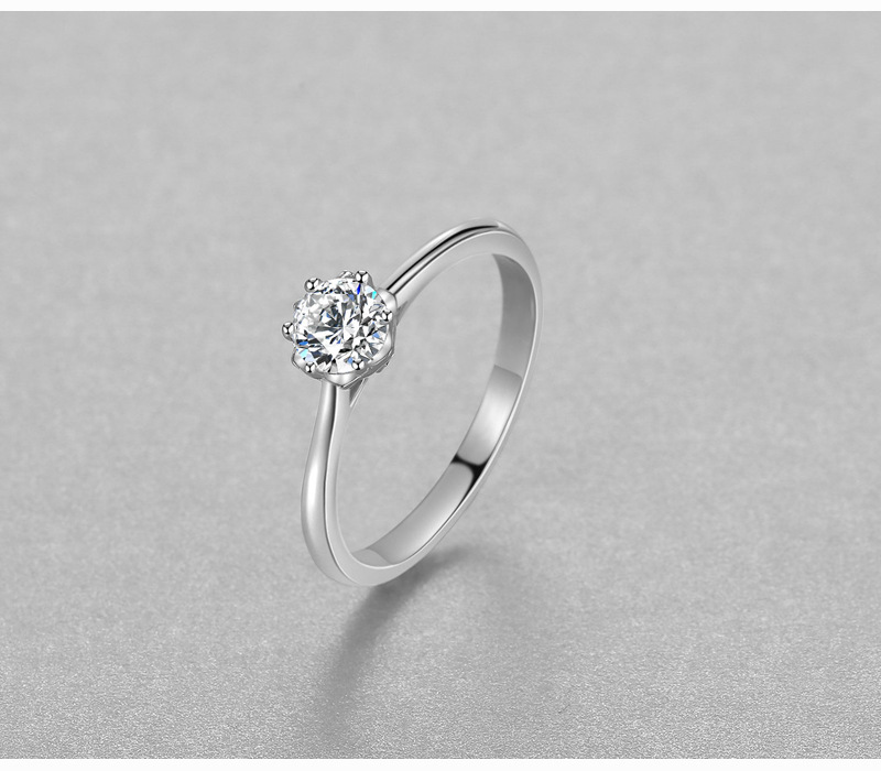 s925纯银戒指镀 pt950六爪雪花单钻花朵50分莫桑石仿真钻戒指环女-阿里巴巴