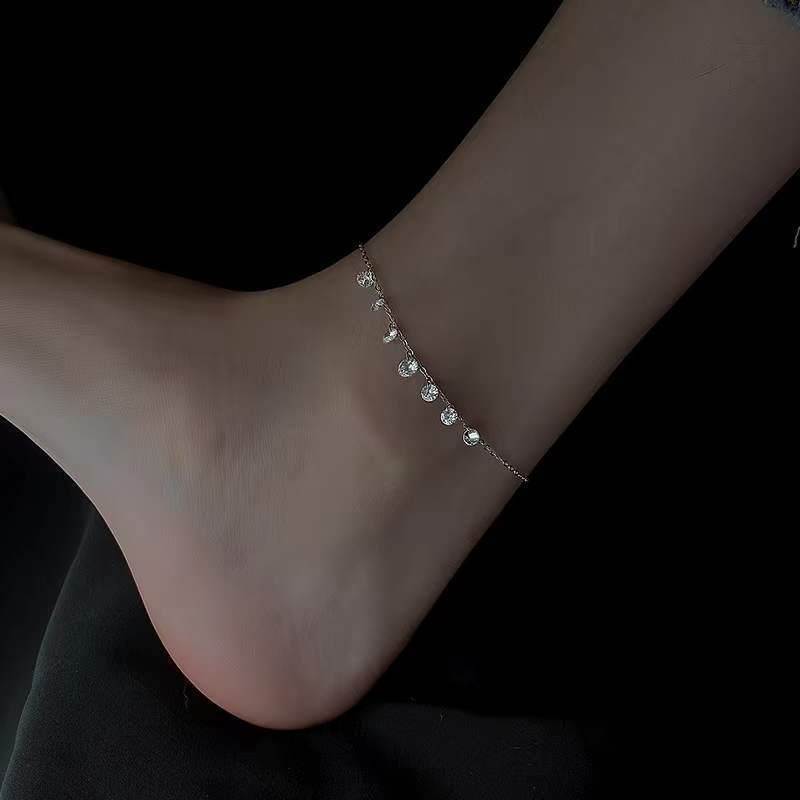 S925 Sterling Silver Anklet Women's Seven Diamond Niche Design Foot Chain Light Luxury Niche ...