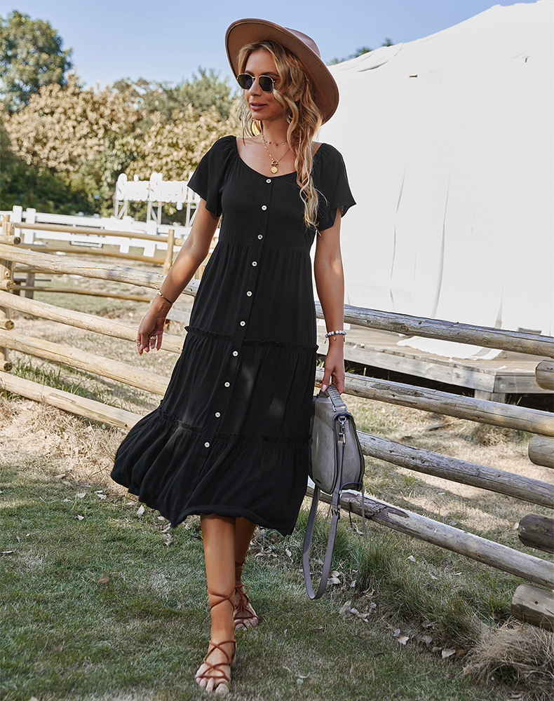 Round Neck Solid Color Casual Maxi Dress