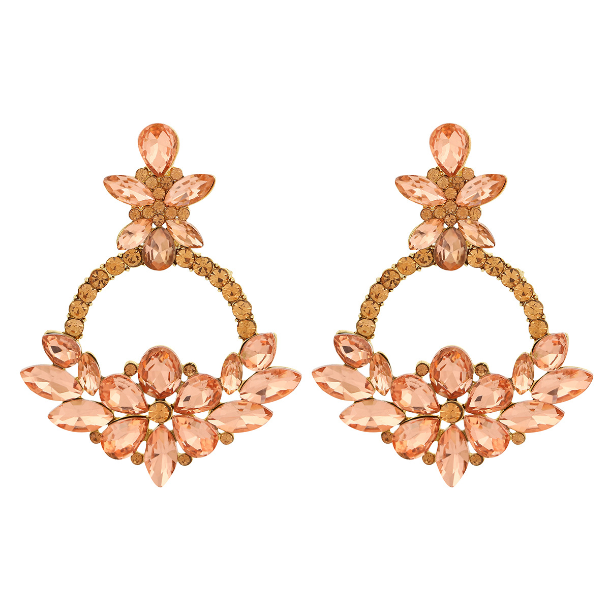 005 Pink Alloy Diamond Petal Earrings :Asujewelry.com