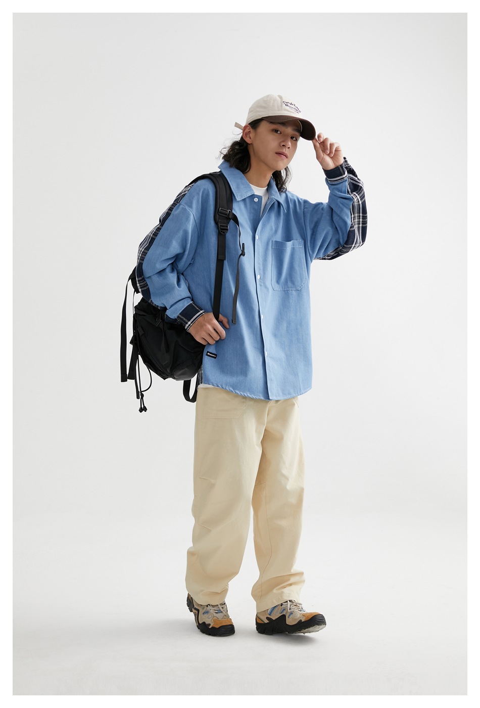 NotBrand国潮日系复古衬衫男士百搭休闲拼接格子长袖衬衣CS94114-阿里巴巴