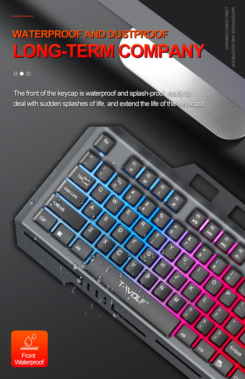 T-WOLF雷狼TF600键鼠套装有线USB发光keyboard铁板钢板T16键盘-阿里巴巴