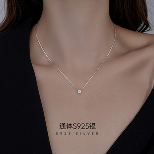 榕树下S925纯银镀14K金单钻项链女日系简约ins风锆石锁骨链新款潮-阿里巴巴