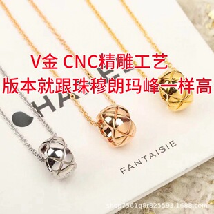 V金高版本CNC精雕菱格金豆子项链女玫瑰金coco吊坠锁骨链工厂批发-阿里巴巴