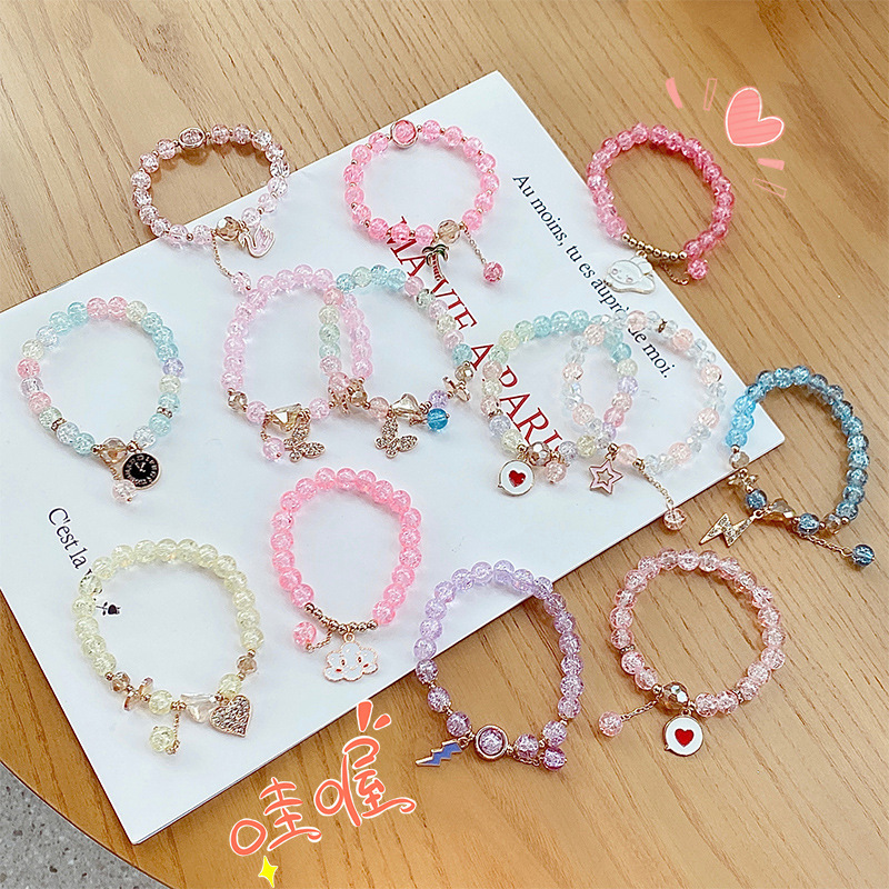 Cartoon children bracelet female baby cute girls princess glass beads ...