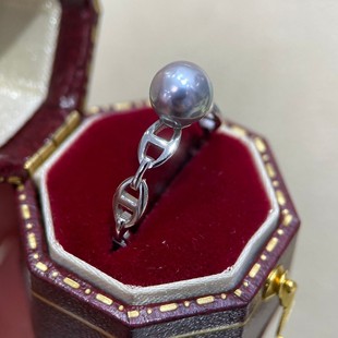 诸暨真多麻色猪鼻子戒指6-7mm日本海水珍珠首饰S925银百搭气质女-阿里巴巴