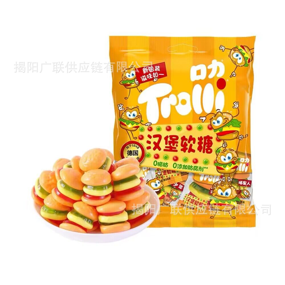 Tiolli口力汉堡包造型形状橡皮糖软糖儿童零食糖果礼包搭配108g-阿里巴巴