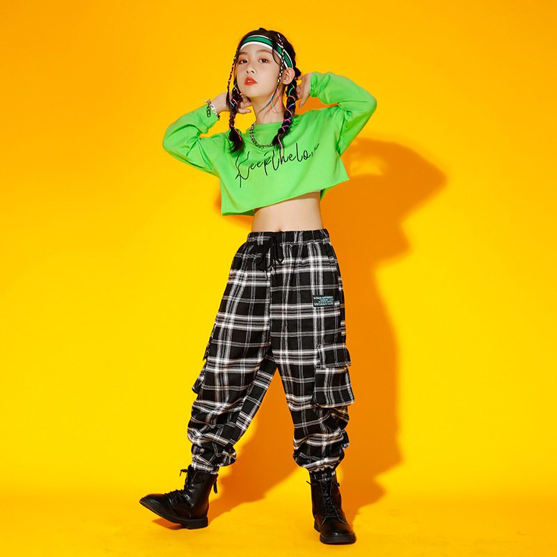 Girls green with black plaid Jazz hiphop Dance costumes Fashion Street ...