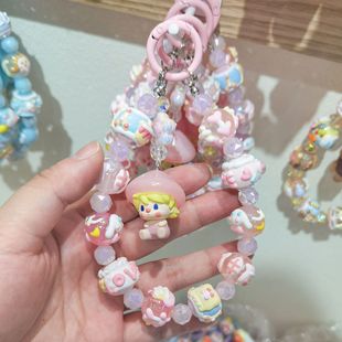 重油手绘珠萌粒手机链潮玩娃娃哭娃茉莉Dimoo串珠手机挂绳手腕绳-阿里巴巴