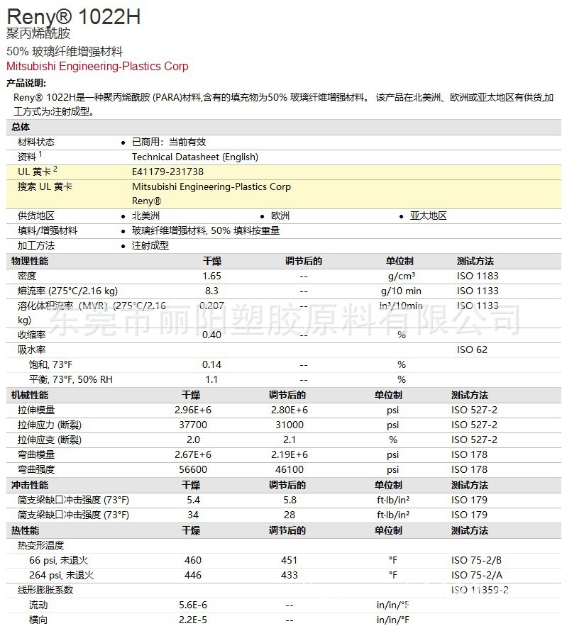 Reny三菱工程PA/MXD6 1022H 玻璃纤维50%增强高刚性 低吸水低收缩-阿里巴巴