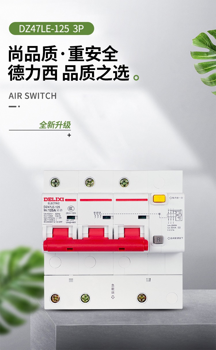 德力西三相三线漏电空气开关大功率 CDB2 DZ47LE3P 80A 100A 125A-阿里巴巴