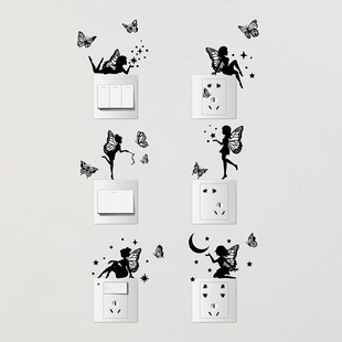 DZ1403-DZ1408浪漫月亮花蝴蝶女孩剪影开关贴家居装饰DIY墙贴纸-阿里巴巴