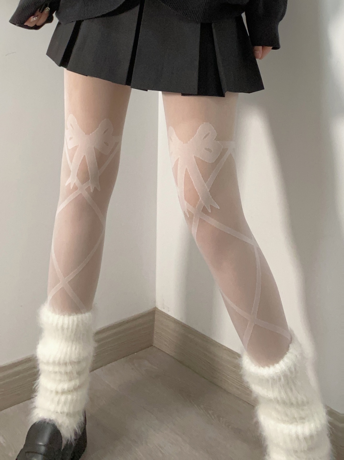 秋冬毛绒羽毛纱针织腿套加厚保暖堆堆袜y2k甜酷袜套手套两用jk-阿里巴巴