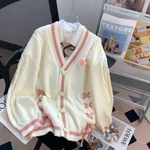 甜美学院风毛衣外套女宽松慵懒风秋冬季新款设计感上衣针织开衫女 阿里巴巴 9737